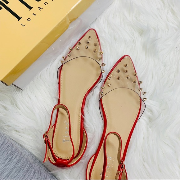 Shoes | Red Clear Studded Pointed Sandal | Poshmark